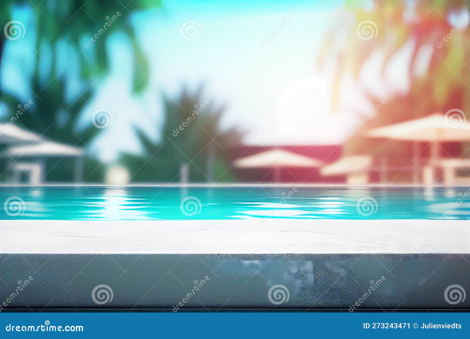 Empty Poolside Surface with Blurred Summer Hotel Background. Generative ...