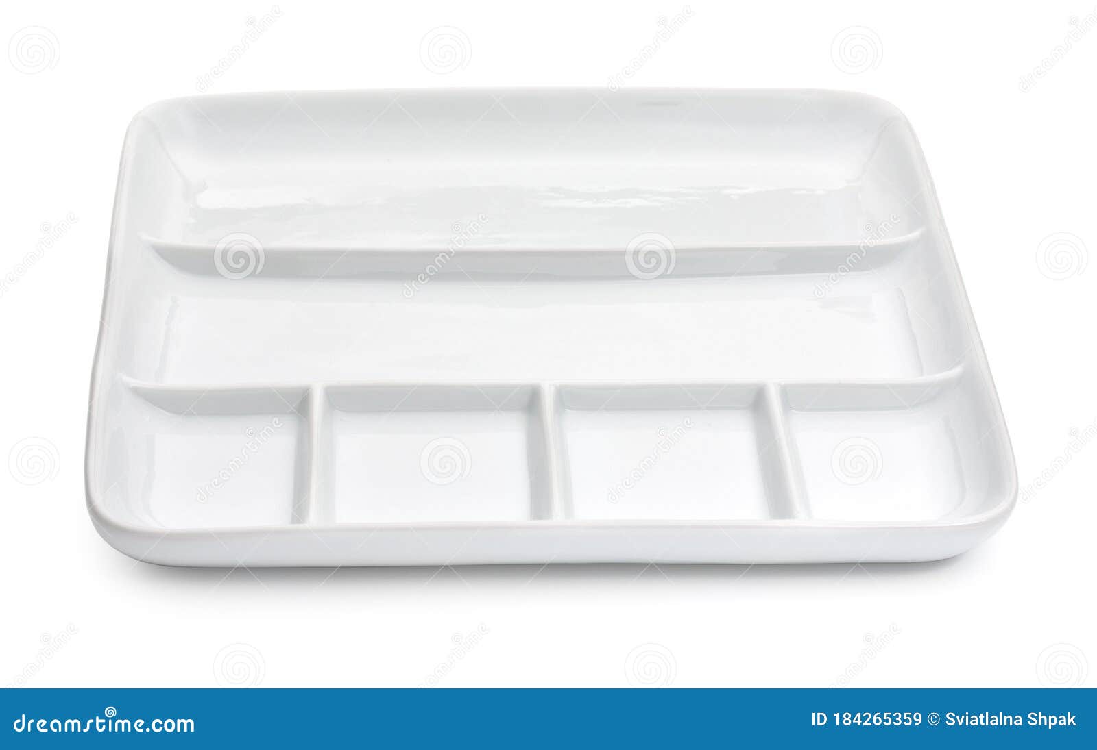 Empty Porcelain Square Compartment Dish Isolated on a White Background ...