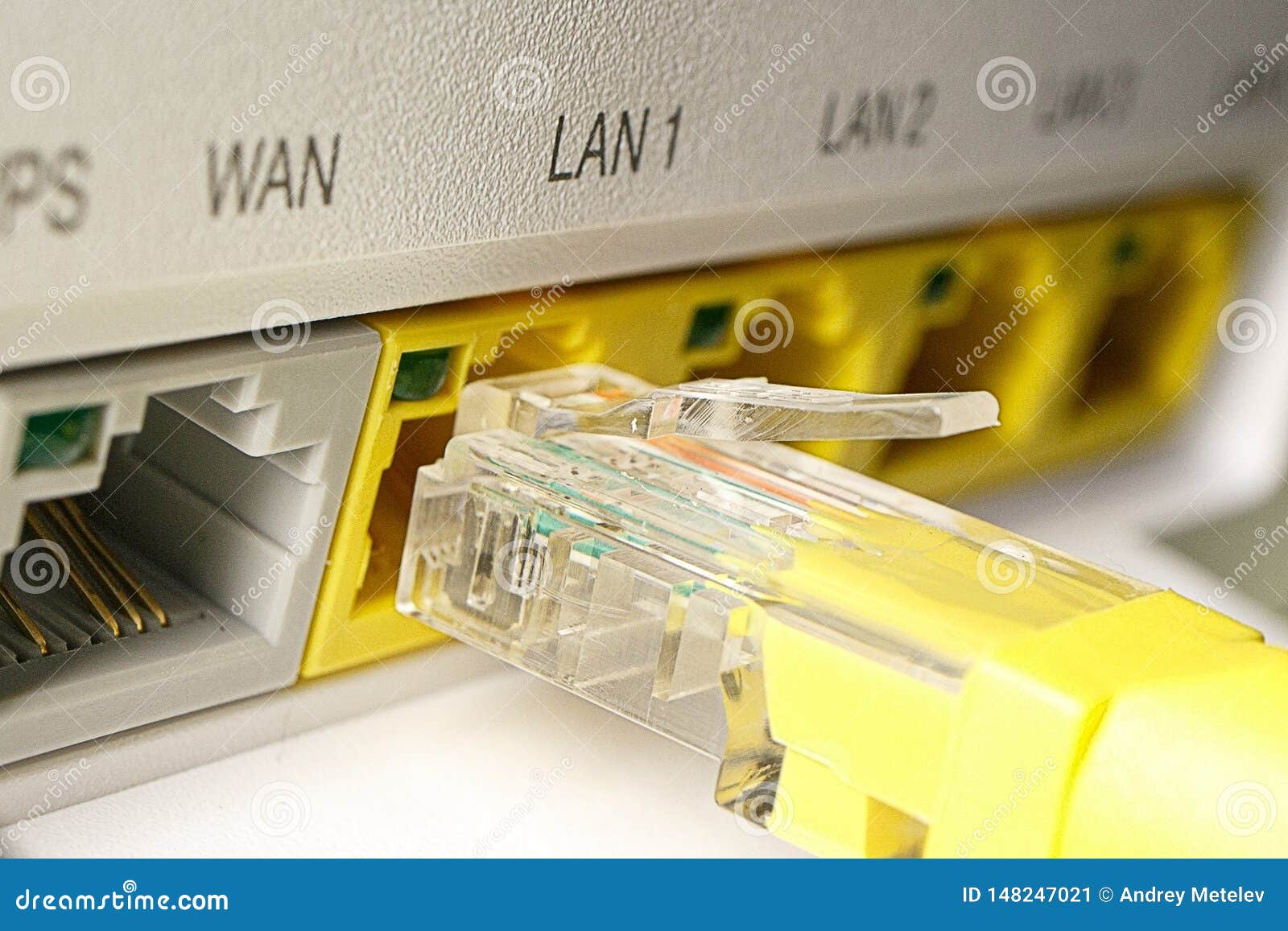 In the Empty Port of the Router is Inserted Yellow Pat Cord Stock Image ...