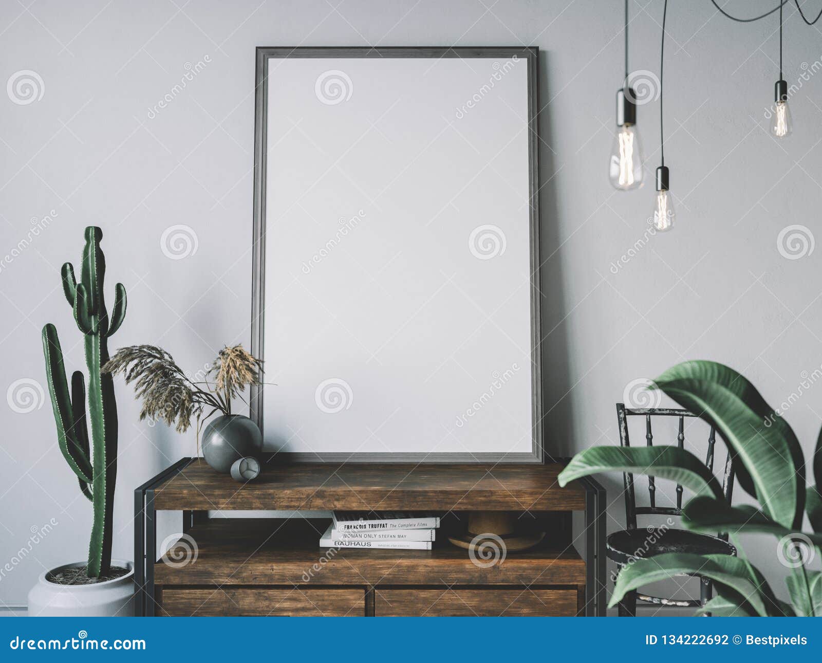 Empty Poster In Room Interior With Brick Wall And Wood Floor Bac Stock ...