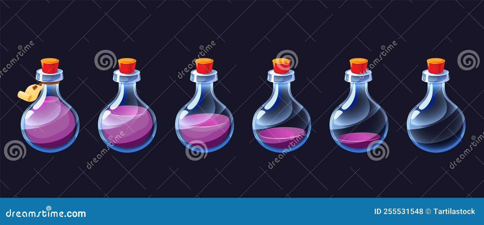 Empty Potion Flask. Cartoon Game Elixir Usage Sequence Icon Asset ...