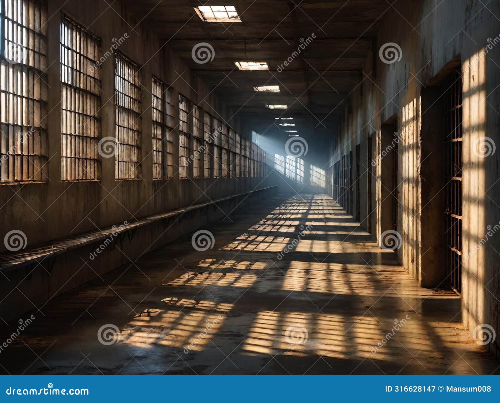 Empty Prison Cells. Interrogation Room. Steel Bars And Metal Door ...