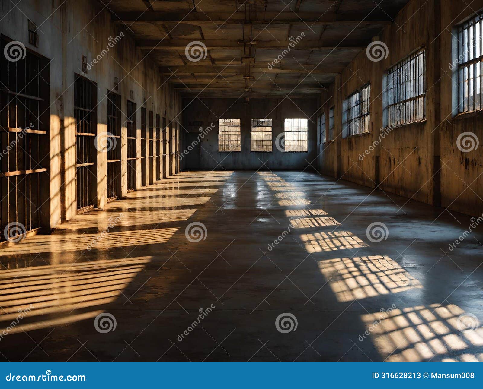 Empty Prison Cells. Interrogation Room. Steel Bars And Metal Door ...