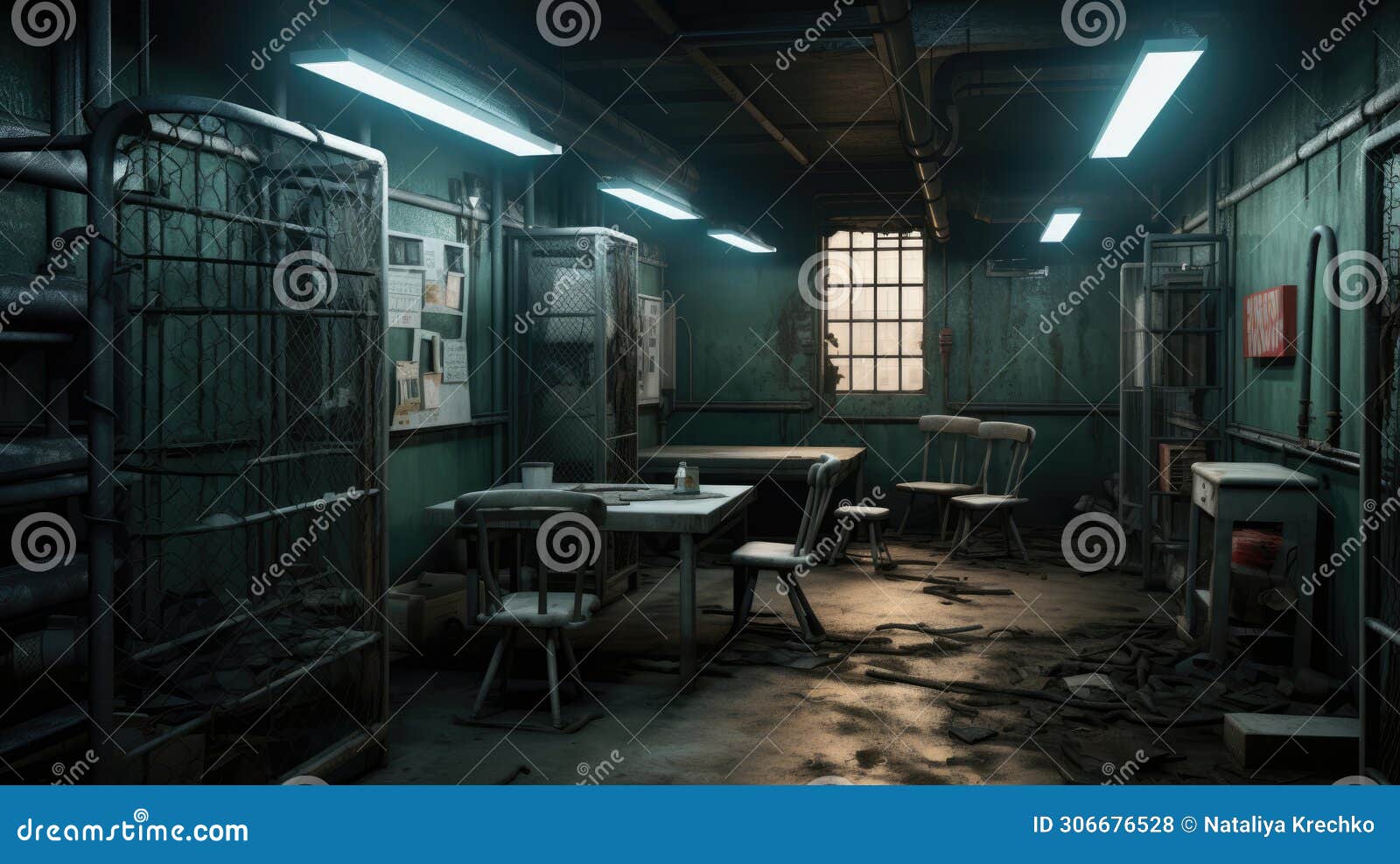 An Empty Prison Cell with a Bed and a Table Stock Photo - Image of city ...