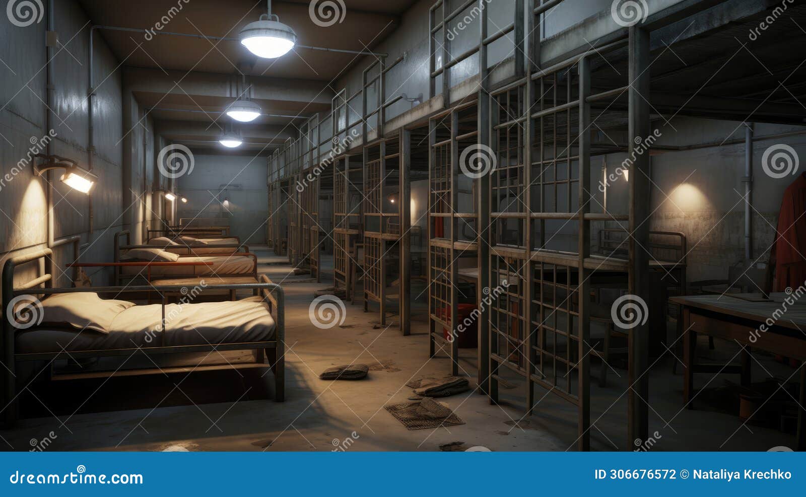 An Empty Prison Cell with a Bed and a Table Stock Photo - Image of ...