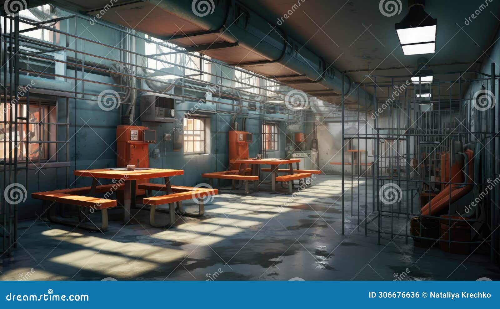 An Empty Prison Cell with a Bed and a Table Stock Photo - Image of bunk ...