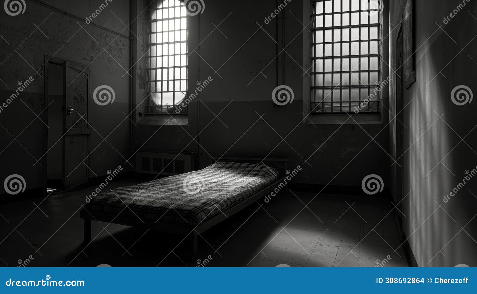 Empty Prison Cell stock photo. Image of bars, background - 308692864