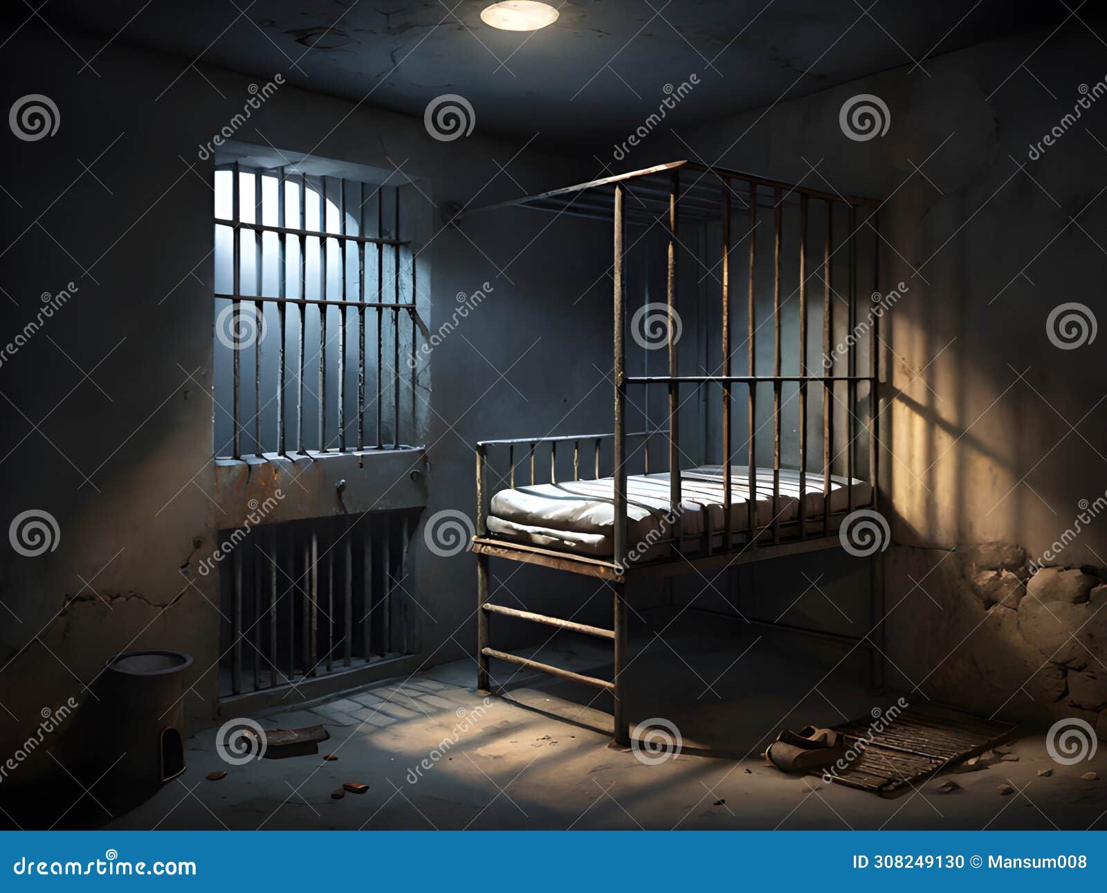 Empty Prison Cell Room with Bed and Prison Cell Stock Illustration ...