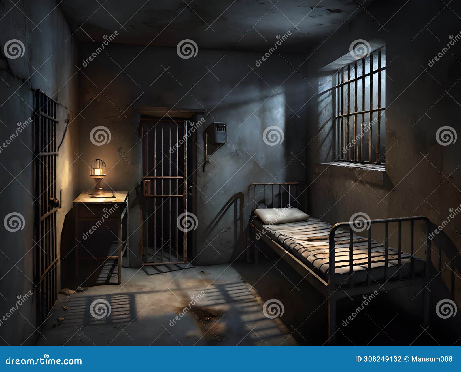 Empty Prison Cell Room with Bed and Prison Cell Stock Illustration ...