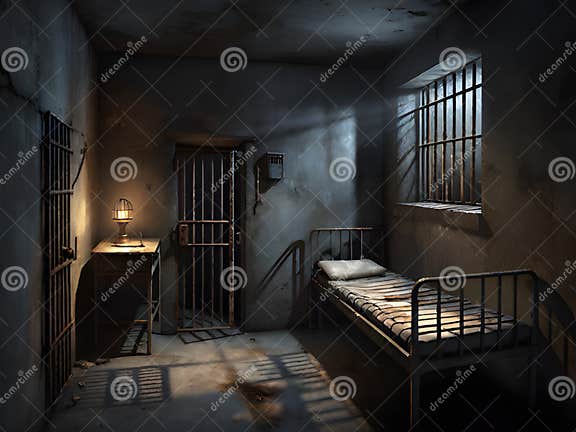 Empty Prison Cell Room with Bed and Prison Cell Stock Illustration ...