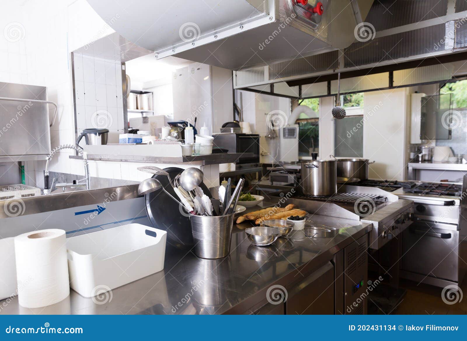 Empty Professional Restaurant Kitchen Stock Photo - Image of indoors ...