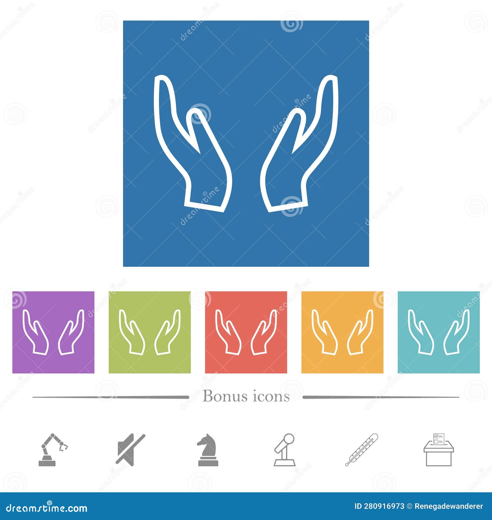 Empty Protecting Hands Outline Flat White Icons in Square Backgrounds ...