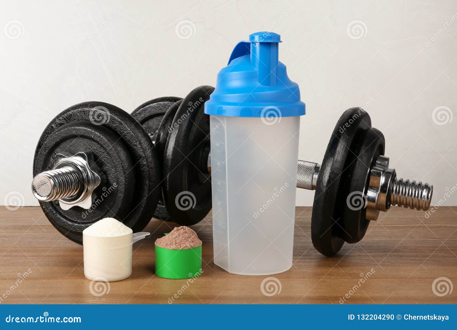 Empty Protein Shake Sport Bottle, Scoops Stock Photo - Image of cocoa ...