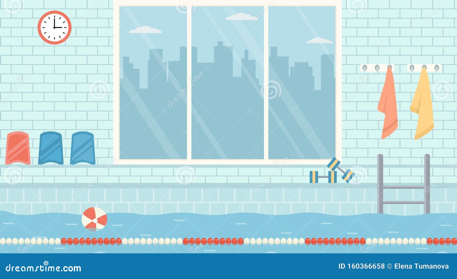 Empty Public Swimming Pool with Big Window. Stock Vector - Illustration ...