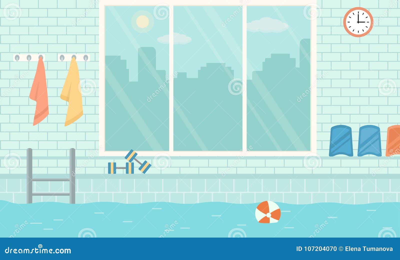 Empty Public Swimming Pool with Big Window. Stock Vector - Illustration ...