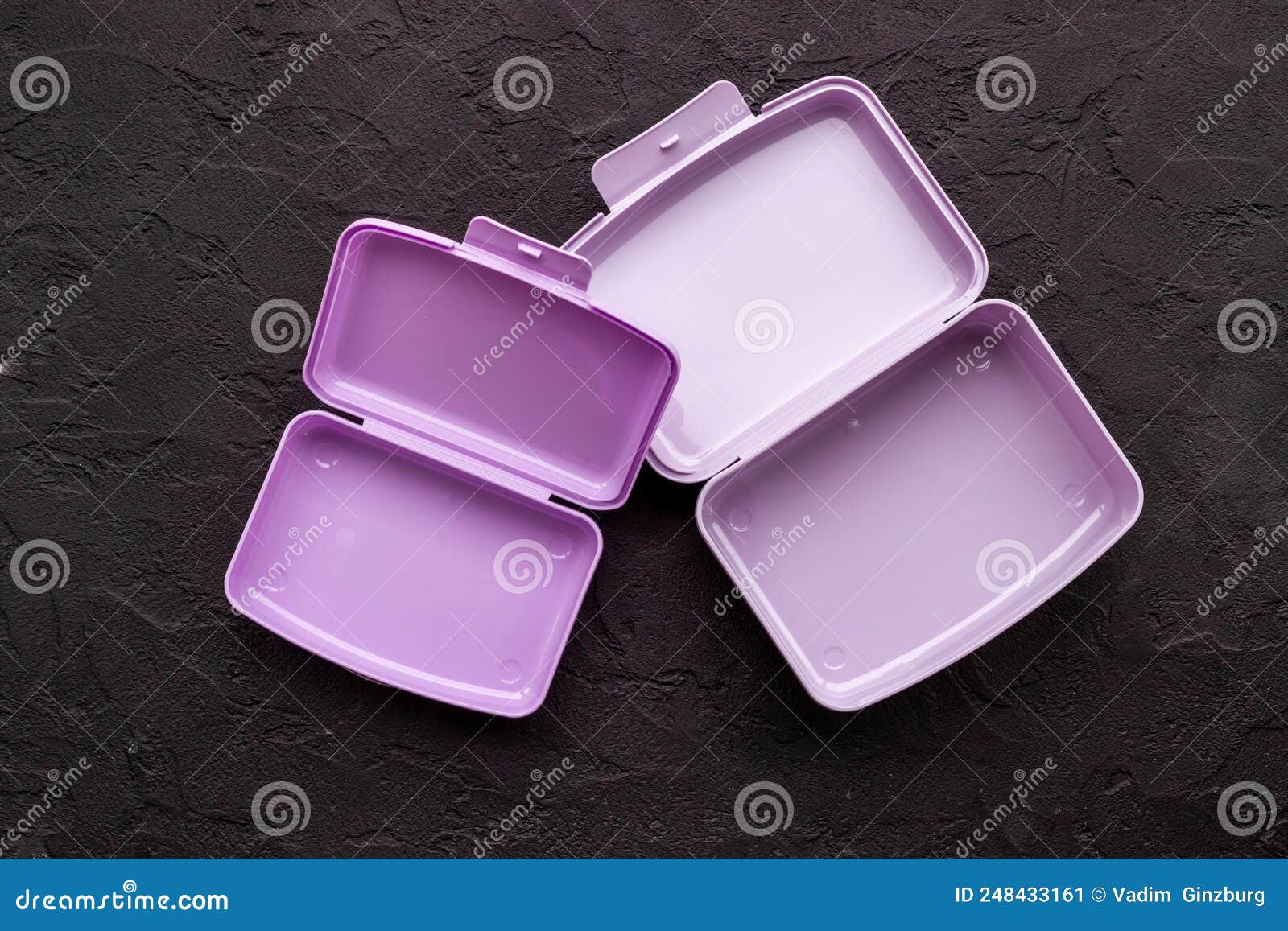 Empty Purple Lunch Boxes, Top View. Plastic Container for Food Stock ...
