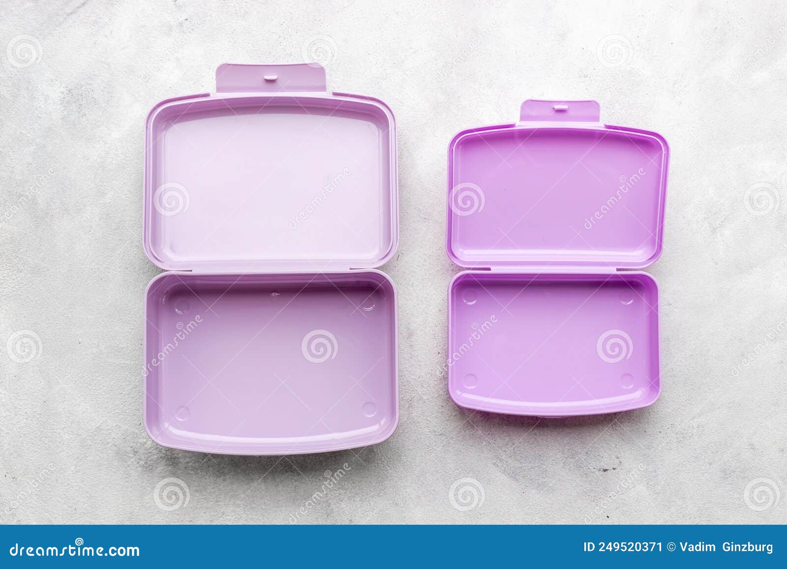 Empty Purple Lunch Boxes, Top View. Plastic Container for Food Stock ...