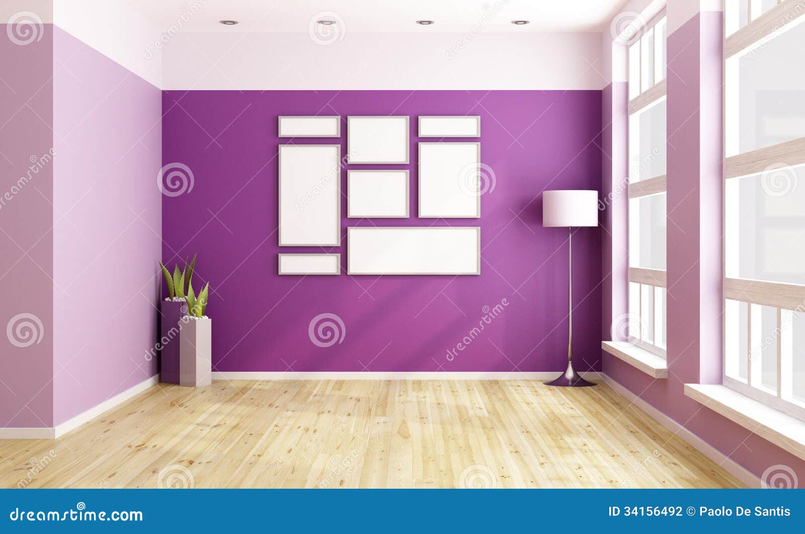 Purple Room Interior Design With Cozy Couches Stock Photo ...