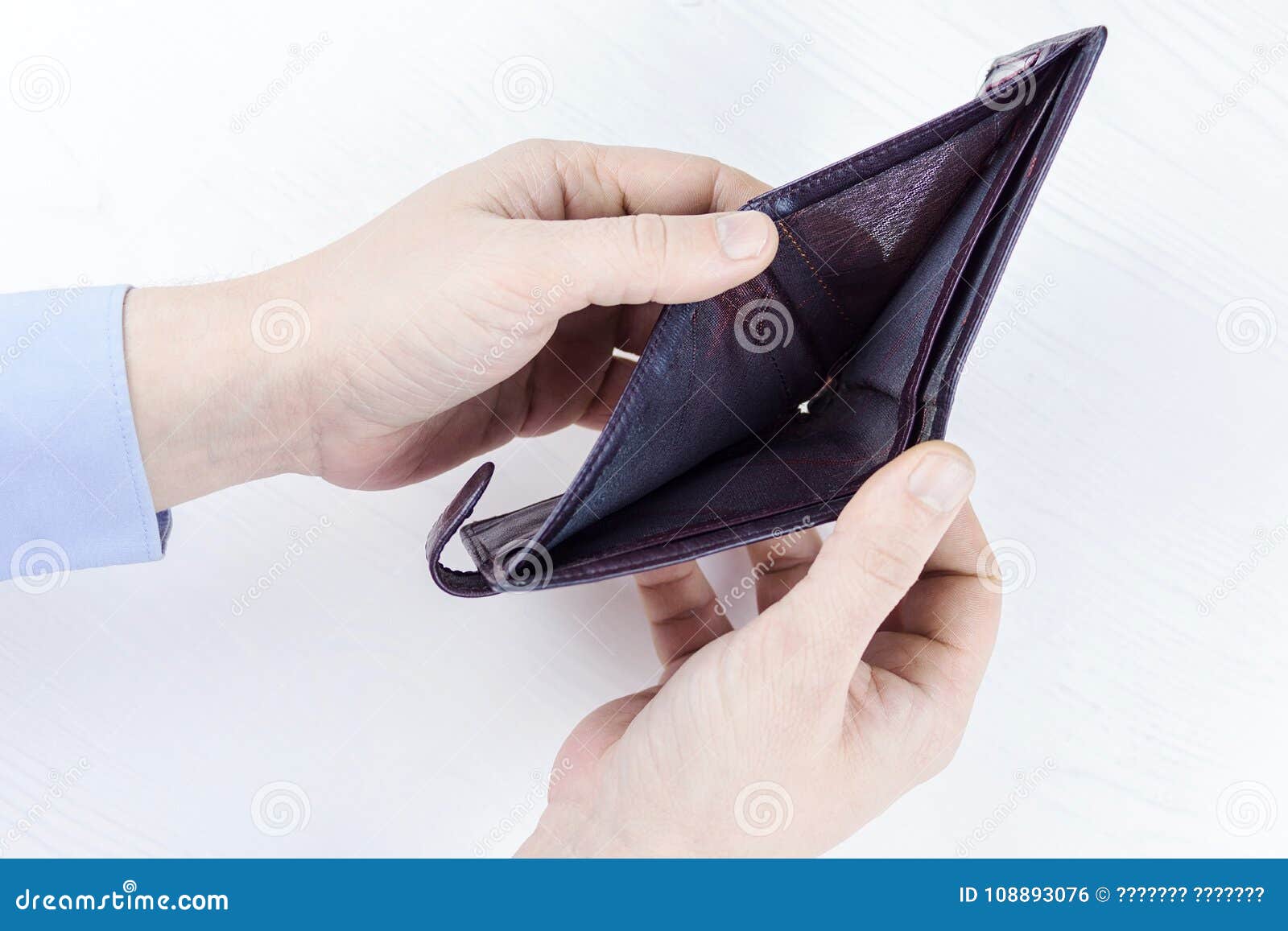 Empty purse in hands stock photo. Image of cash, bankruptcy - 108893076
