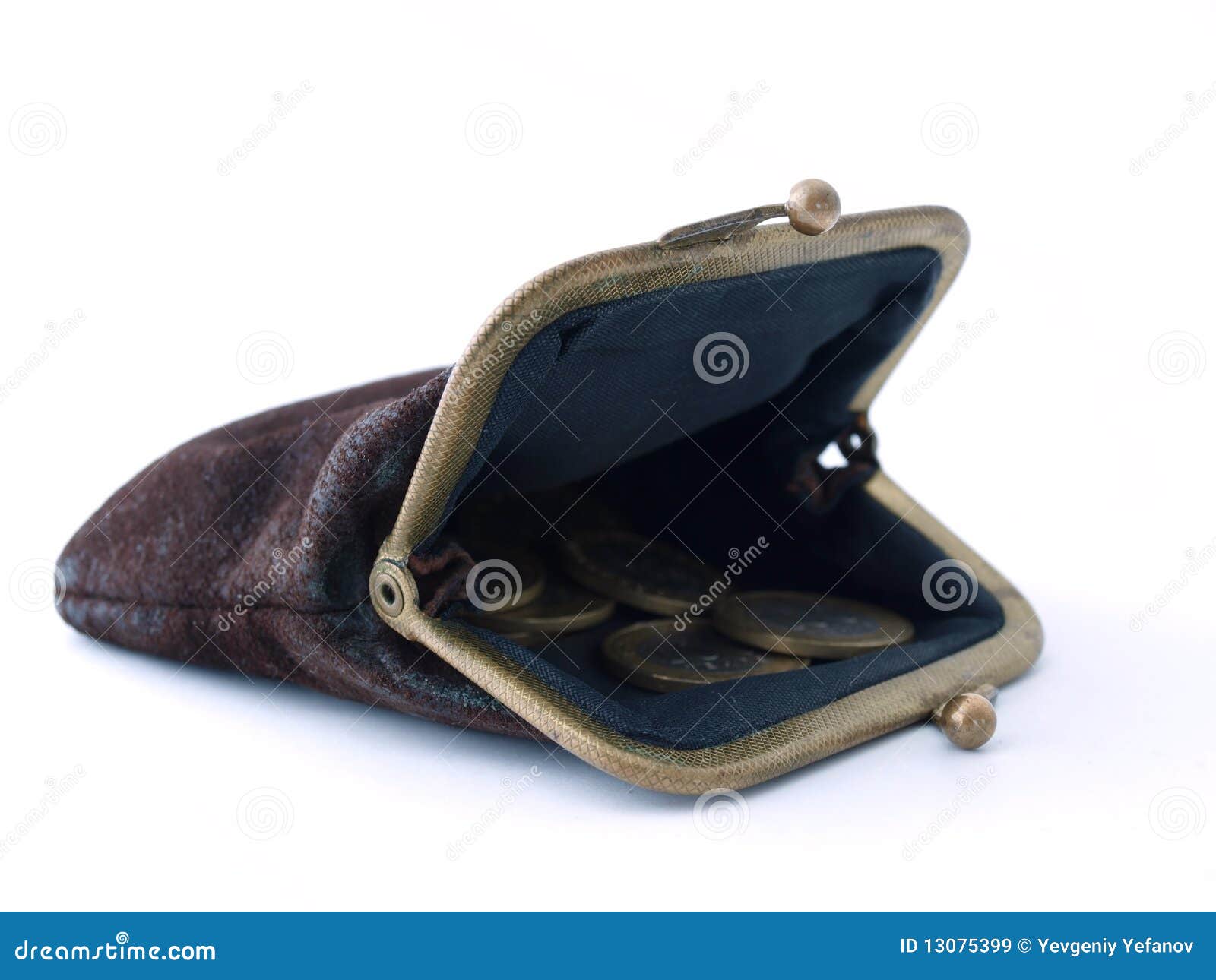 An Empty Purse with Some Coins on a White Backgrou Stock Image - Image ...