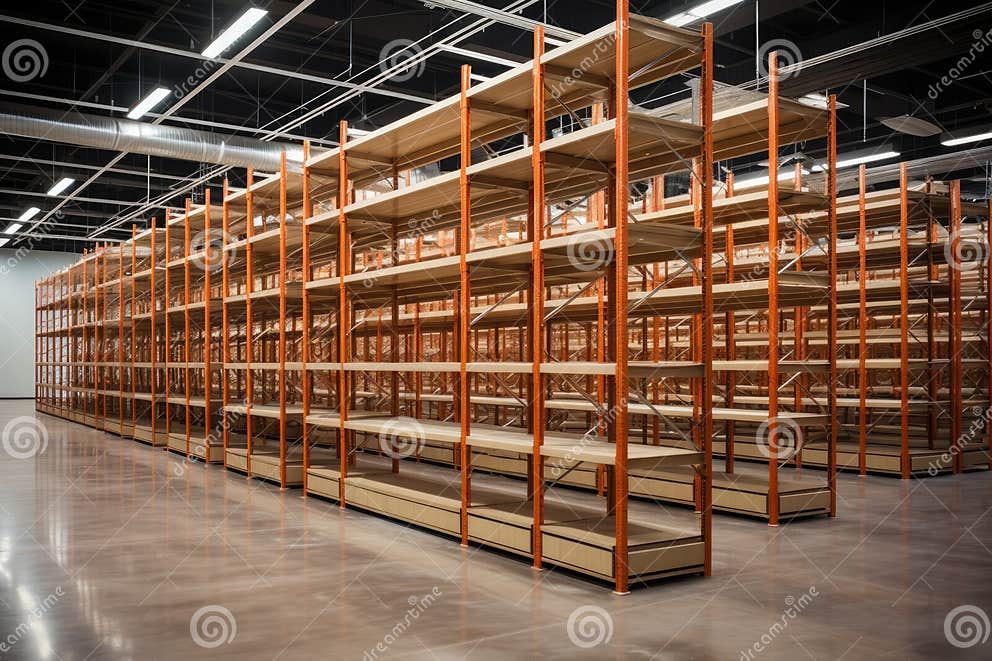 Empty Rack Shelf in Mega Storehouse. Logistic Concept Stock Image ...