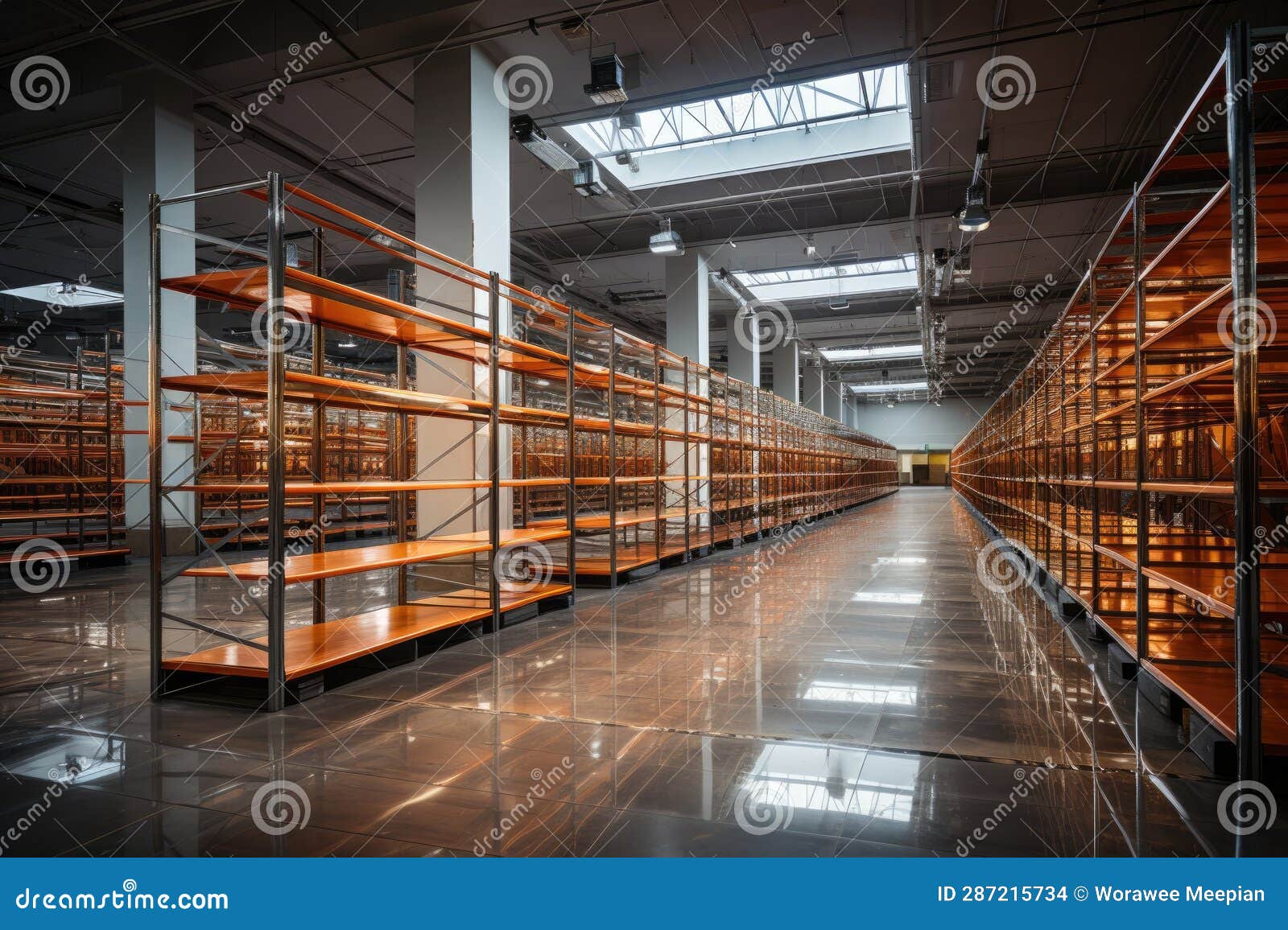 Empty Rack Shelf in Mega Storehouse. Logistic Concept Stock Photo ...