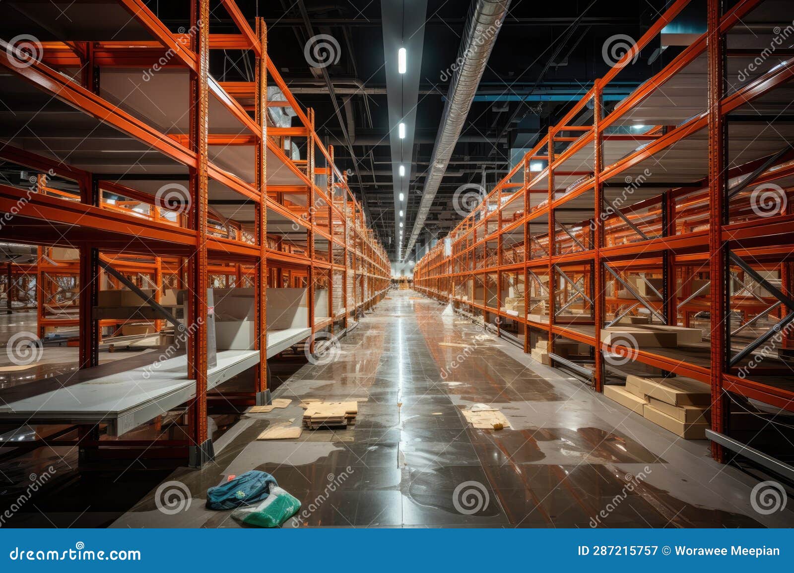 Empty Rack Shelf in Mega Storehouse. Logistic Concept Stock Image ...