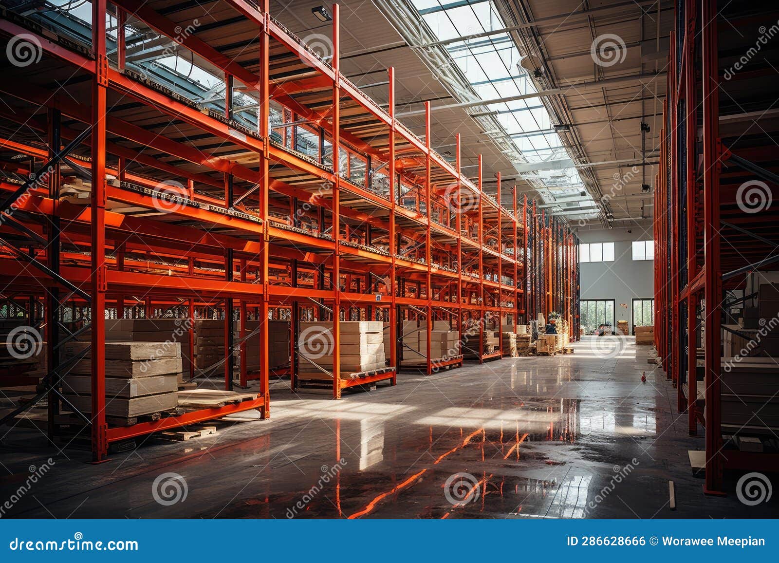Empty Rack Shelf in Mega Storehouse. Logistic Concept Stock Photo ...