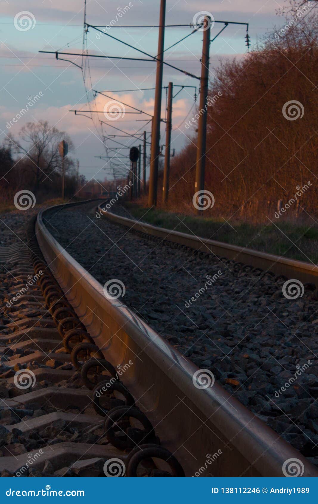 Empty railroad in the dusk stock photo. Image of fall - 138112246