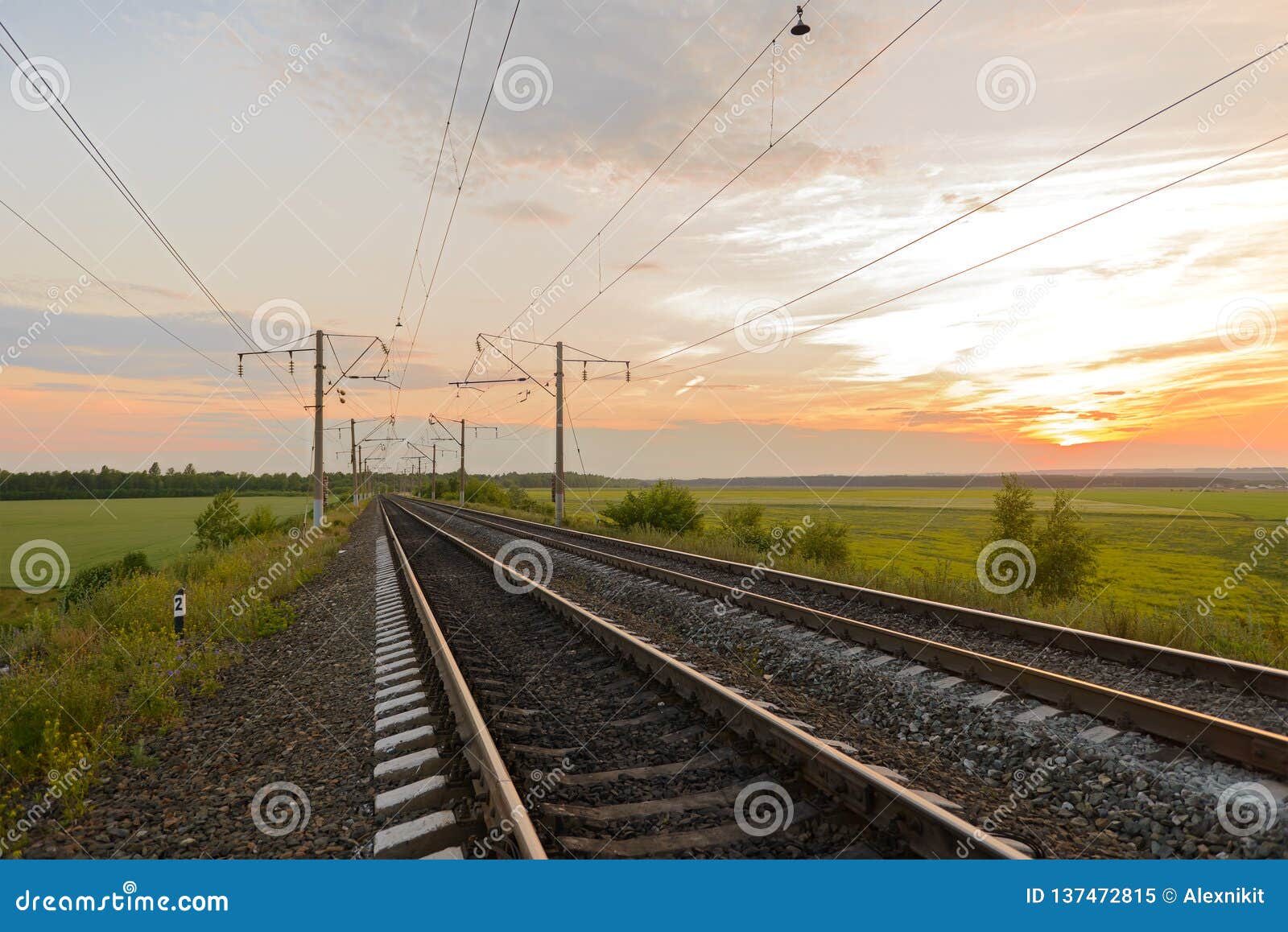 Empty Railroad with Pillars at Sunset Stock Image - Image of nature ...