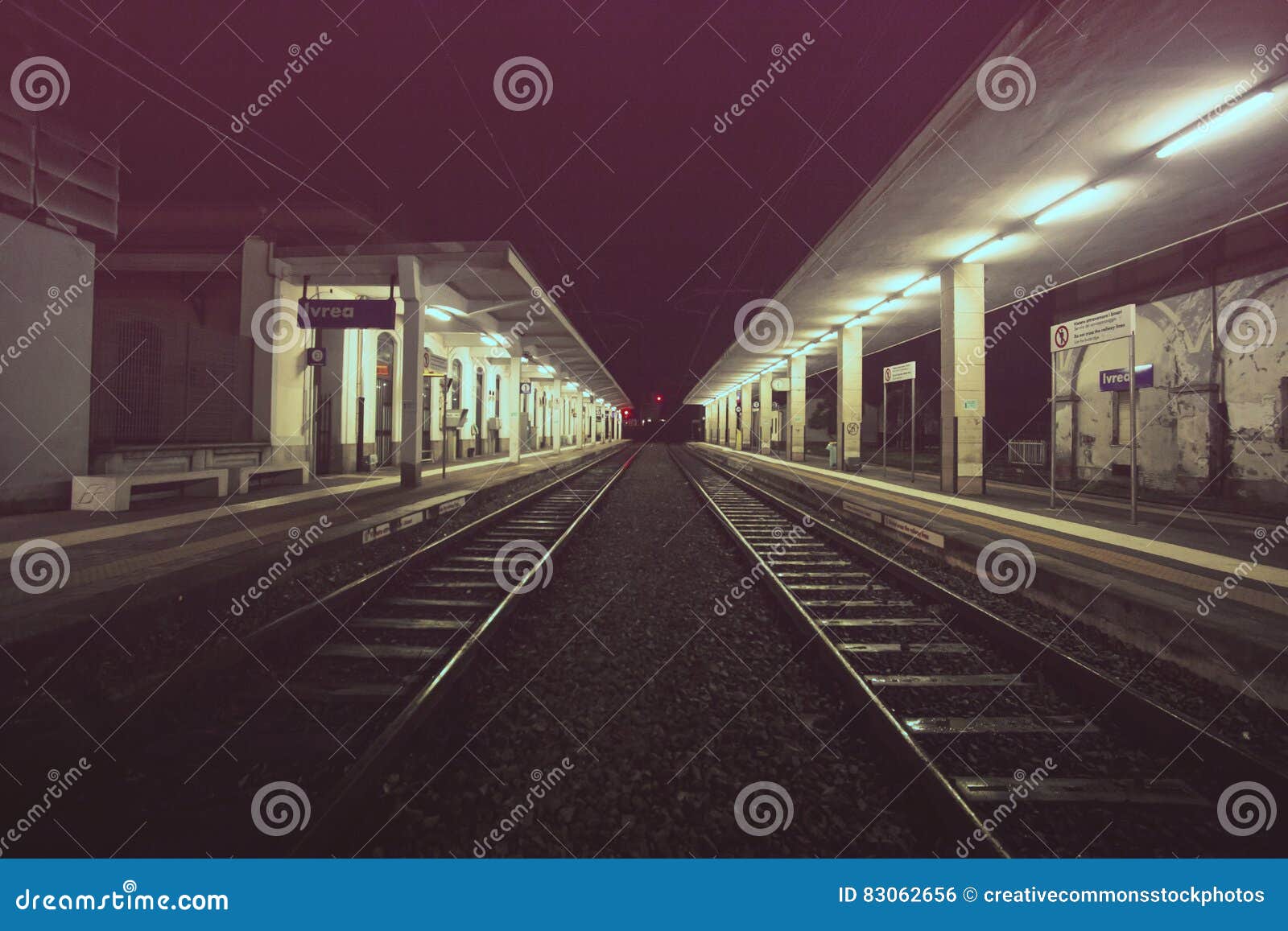 Empty Railroad Platform At Night Picture. Image: 83062656