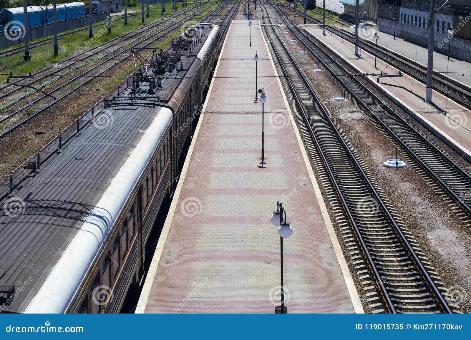 Empty Railway Platform with Electric Train and Railroad Stock Image ...