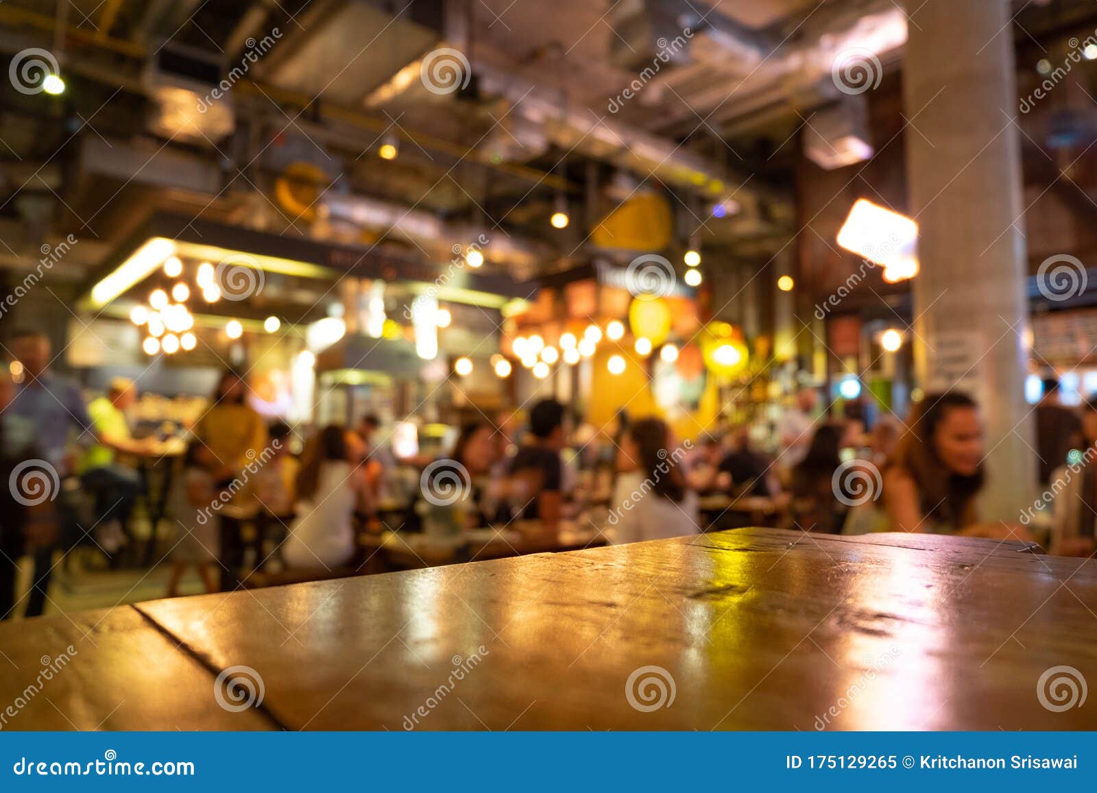 Empty Real Wood Table Top with Light Reflection on Scene at Restaurant ...