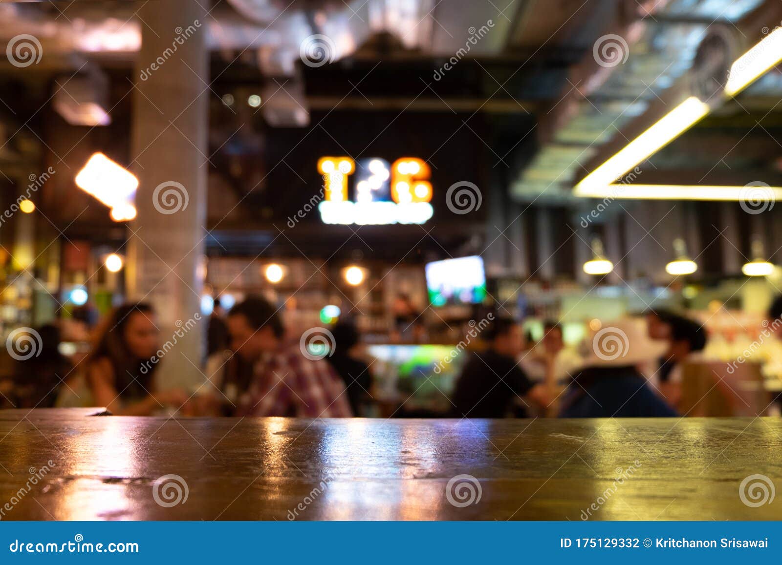 Empty Real Wood Table Top with Light Reflection on Scene at Restaurant ...