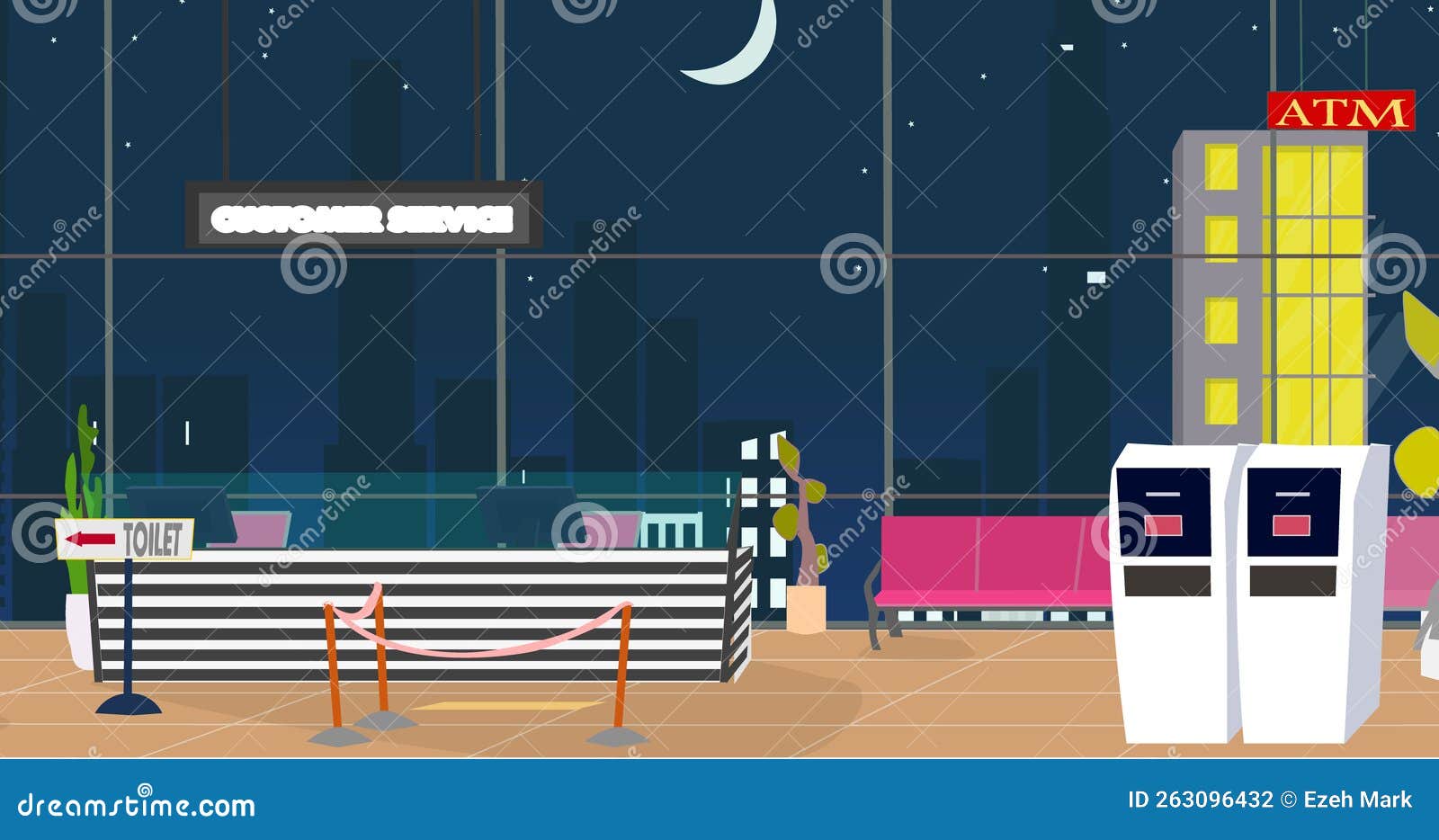 Empty Reception Hall at Night Stock Illustration - Illustration of ...