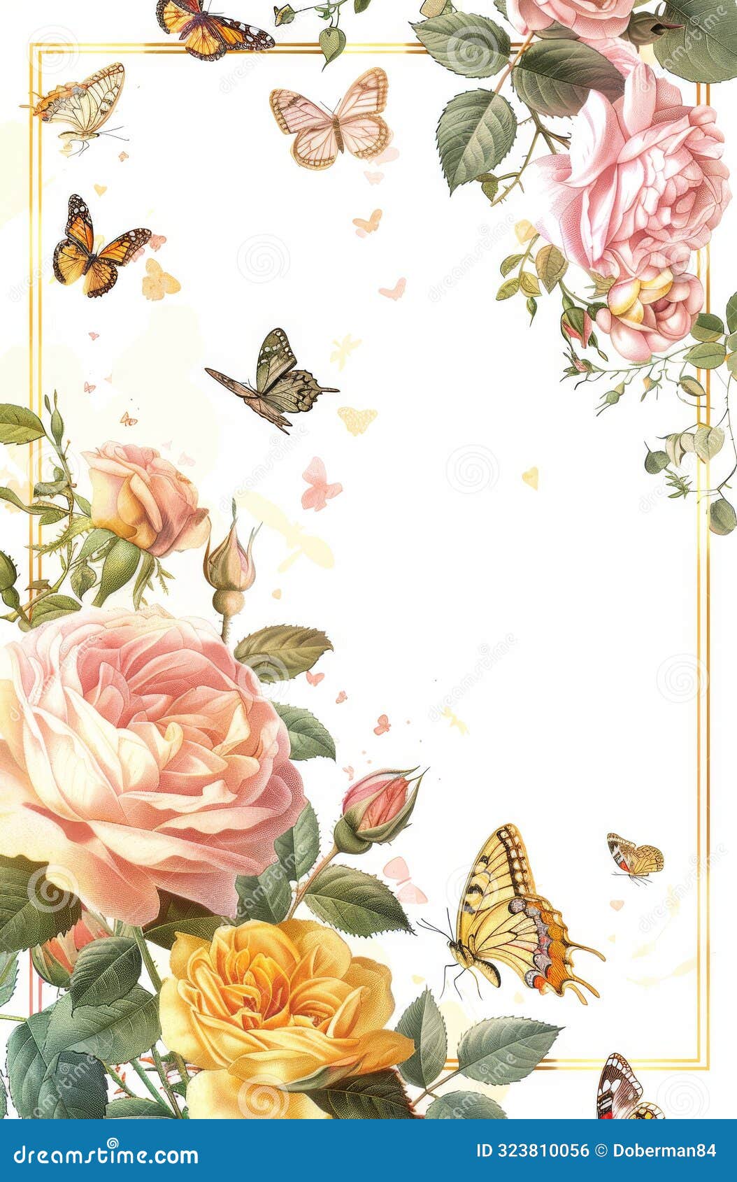 Empty Rectangle Frame with Floral and Butterfly Design Stock Photo ...