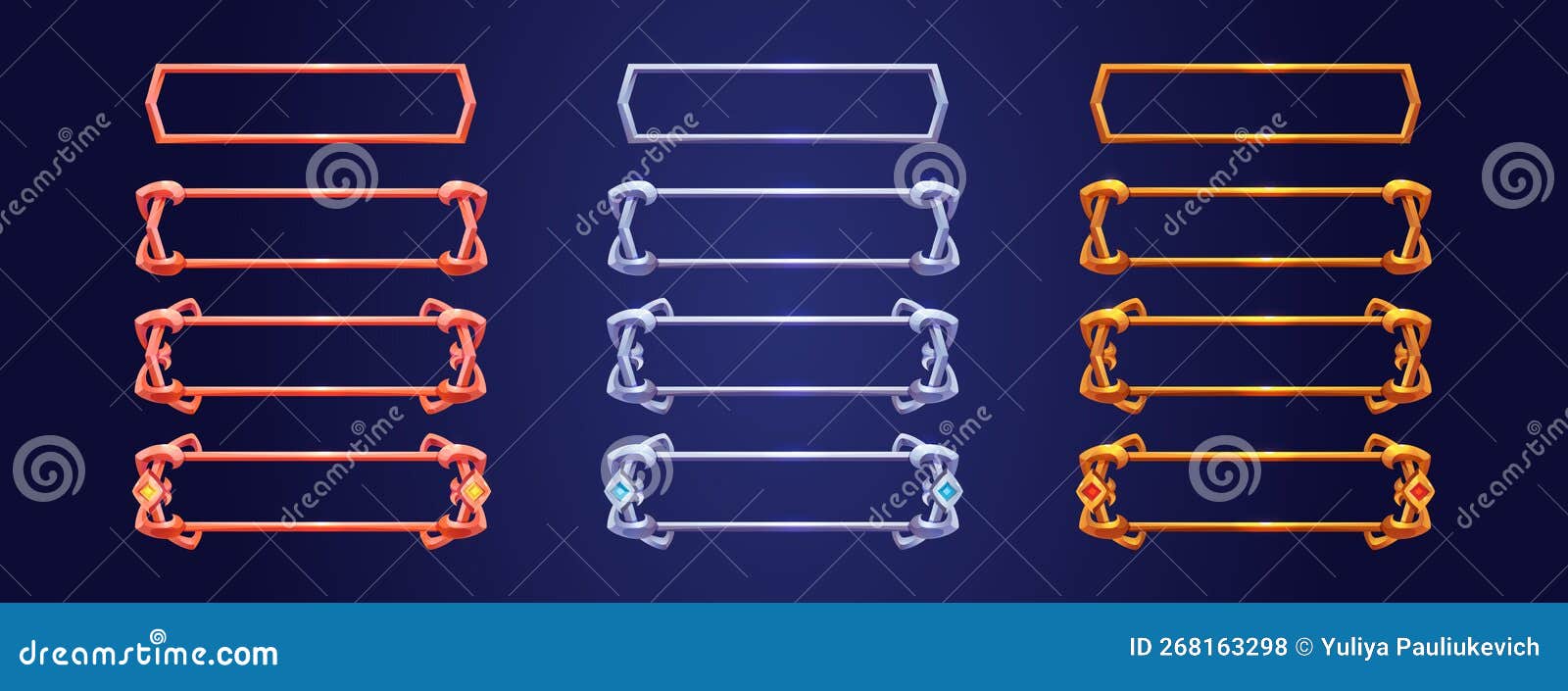 Empty Rectangle Game Frames in Medieval Style Stock Vector - Illustration of metal, icon: 268163298