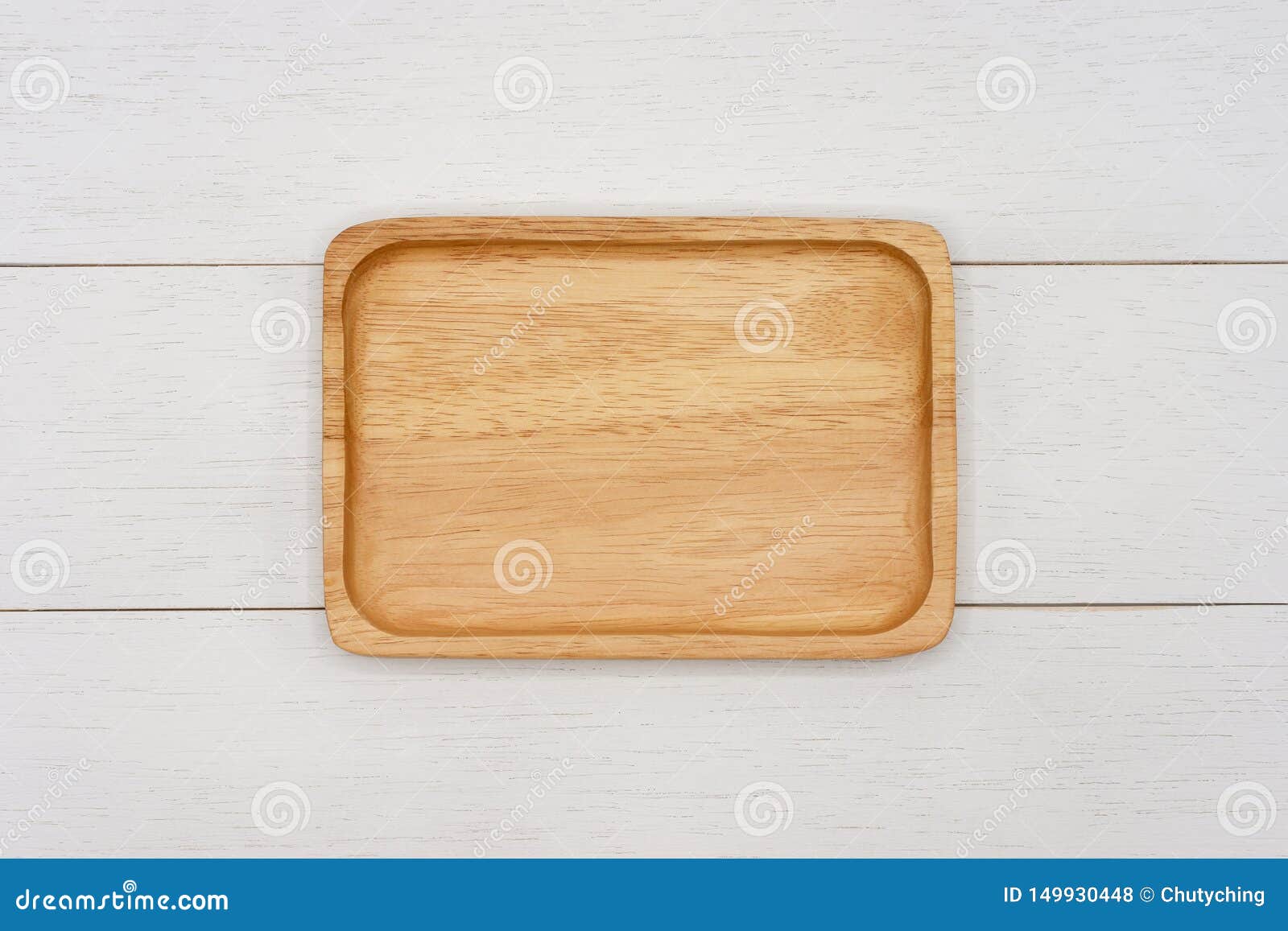 Empty Rectangle Wooden Plate on White Wooden Table. Stock Photo - Image ...