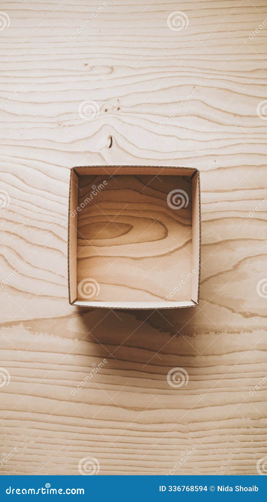 Empty Rectangular Box on Light Wooden Surface, Soft Lighting Emphasizes ...