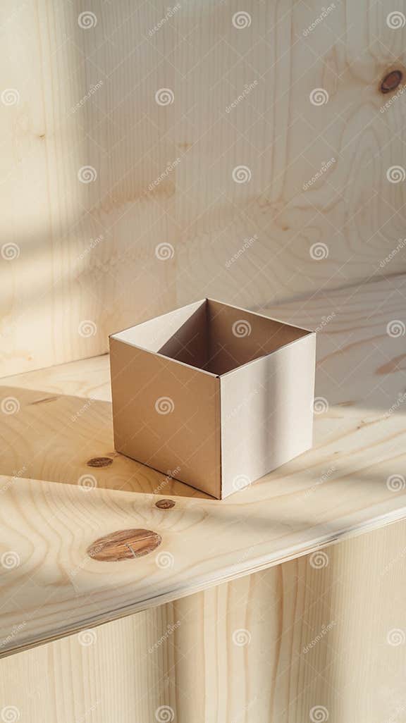 Empty Rectangular Box on Light Wooden Surface, Soft Lighting Emphasizes ...