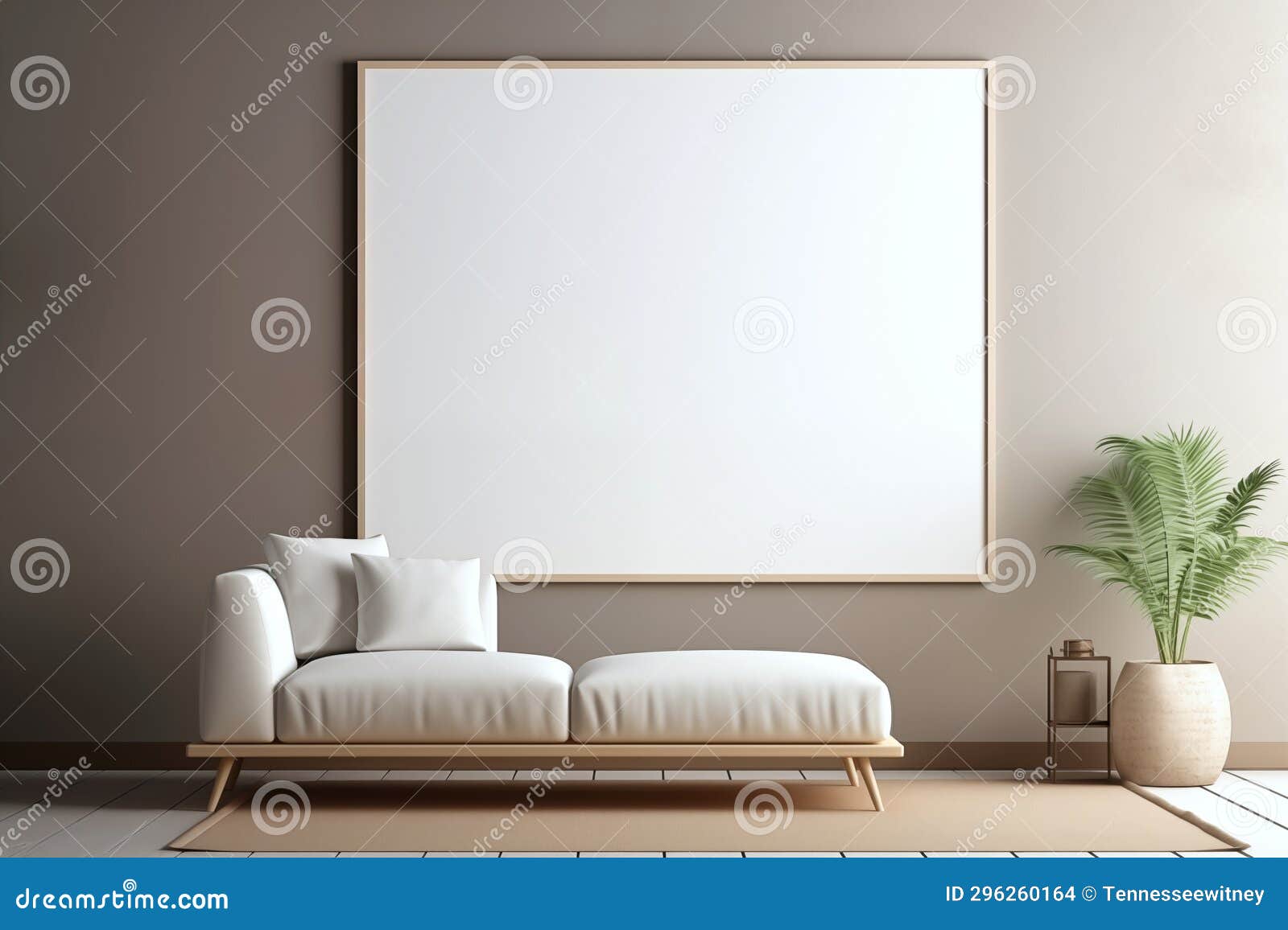 Empty Rectangular Frame Poster Canvas Hanging on a Beige Wall in a ...