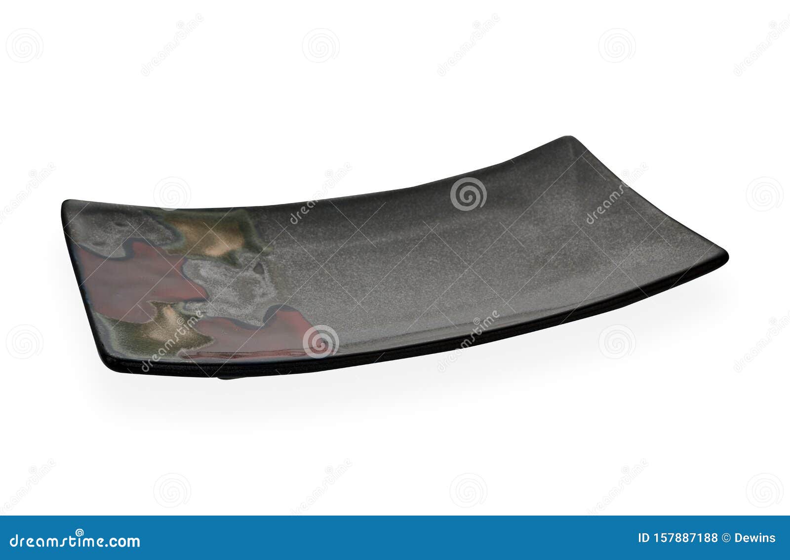 Empty Rectangular Plate, Black Ceramics Plate with Colorful Pattern ...