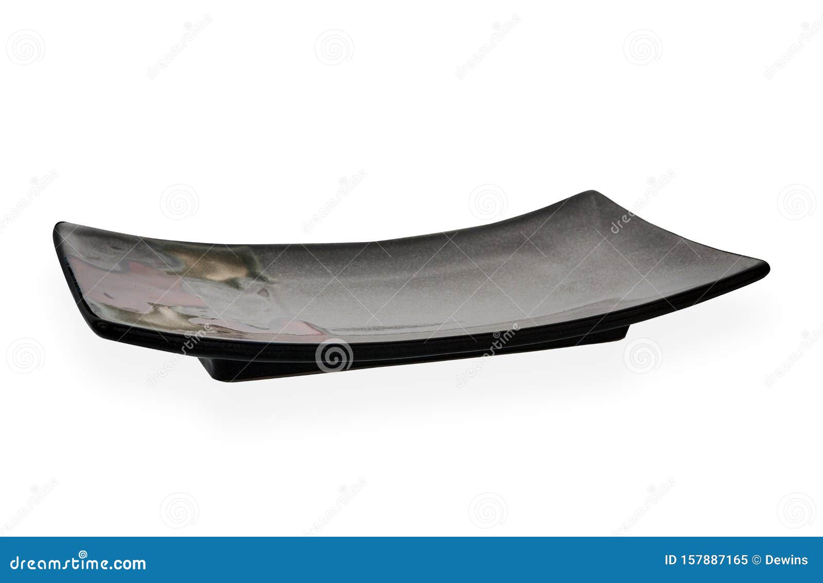 Empty Rectangular Plate, Black Ceramics Plate with Colorful Pattern ...