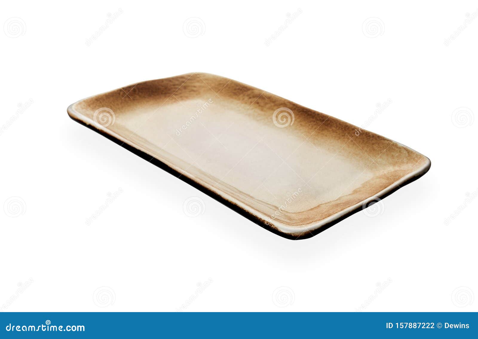 Empty Rectangular Plate, Brown Ceramics Plate, Bakery Plate Isolated on ...