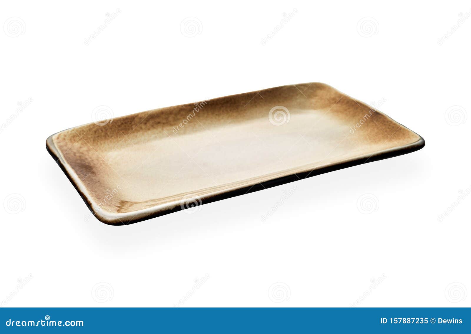 Empty Rectangular Plate, Brown Ceramics Plate, Bakery Plate Isolated on ...