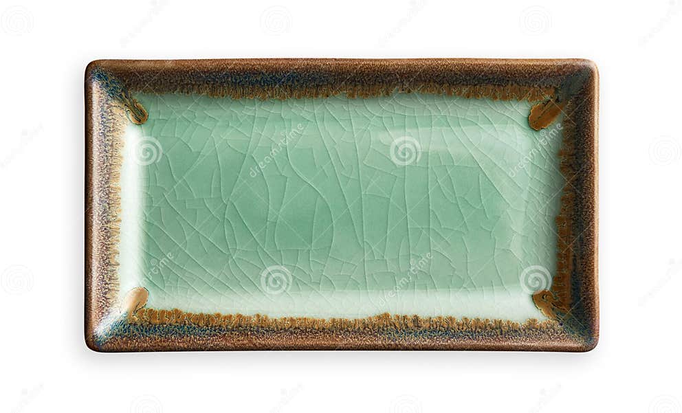 Empty Rectangular Plate, Green Ceramics Plate in Cracked Pattern, View ...