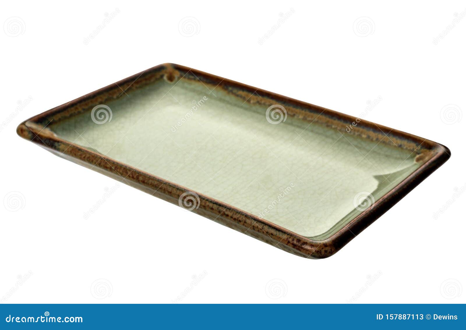 Empty Rectangular Plate, Green Ceramics Plate in Cracked Pattern ...