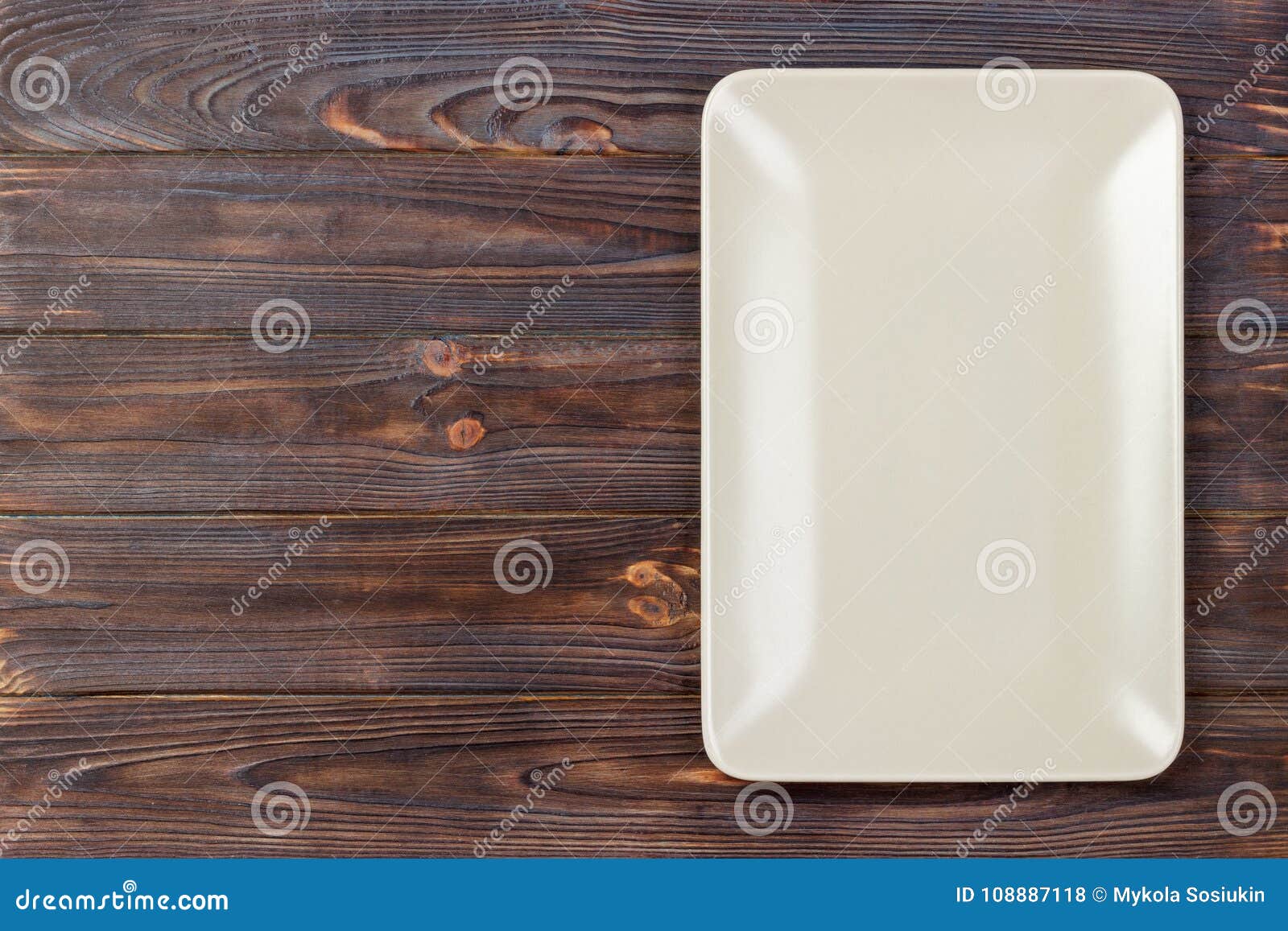 Empty Rectangular Plate on Wooden Table Background Stock Photo - Image ...