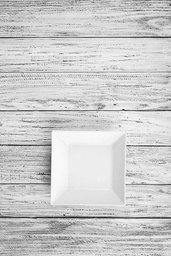 Empty Rectangular Plate on Wooden Table Background Stock Photo - Image ...