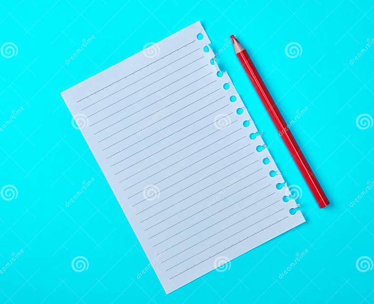 Empty Rectangular White Sheet Torn Out of Notepad and Wooden Red Pencil ...